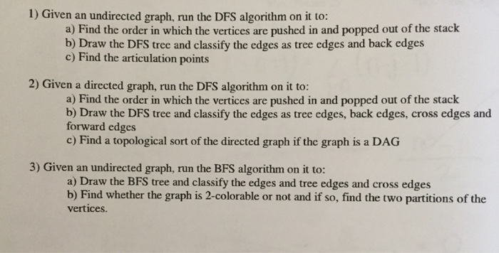 Solved Given An Undirected Graph Run The Dfs Algorithm On