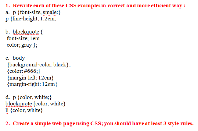 Solved Rewrite each of these CSS examples in correct and | Chegg.com