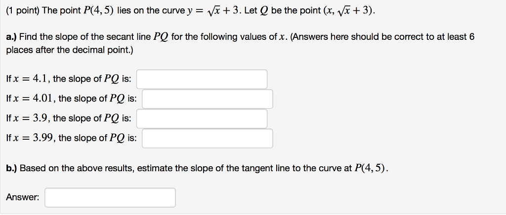 Solved 1 Point The Point P 4 5 Lies On The Curve Y V 3