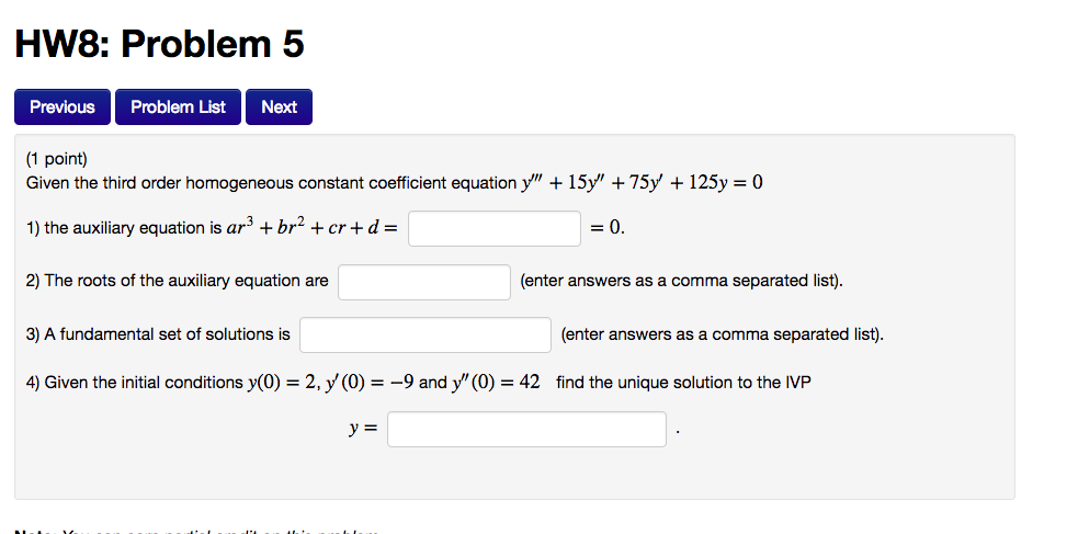 Solved HW8: Problem 5 Previous Problem List Next (1 point) | Chegg.com