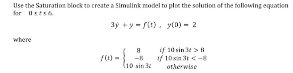Solved Use the Saturation block to create a Simulink model | Chegg.com