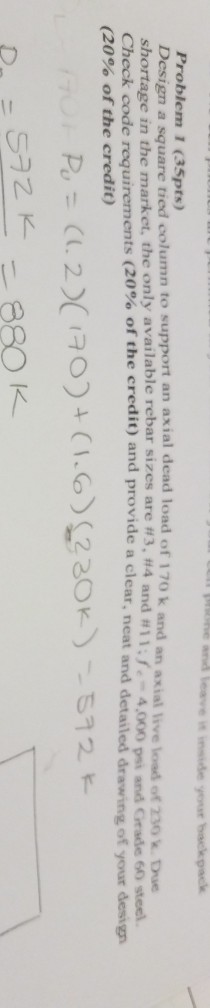 Solved Design a square tied column to support an axial dead | Chegg.com