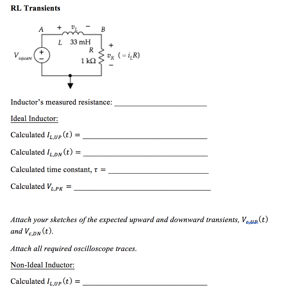 Solved RL Transients A L 33 mH v i,R) Inductor's measured | Chegg.com