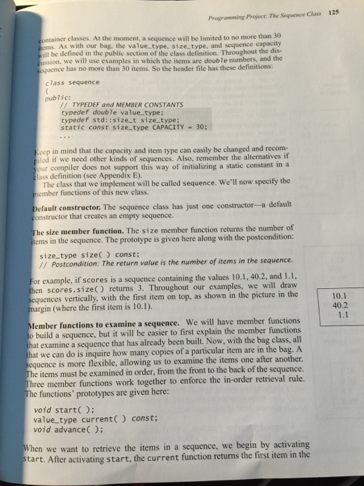 Solved The assignment is to implement the sequence class | Chegg.com