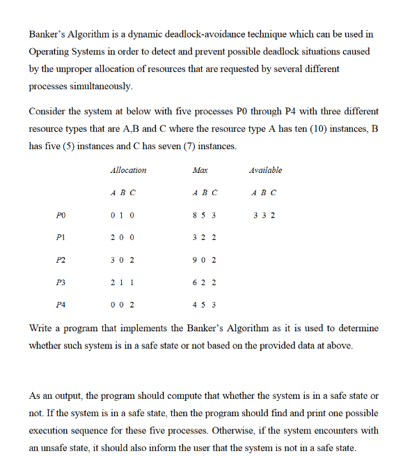 Solved Bankers Algorithm Is A Dynamic Deadlock Avoidance