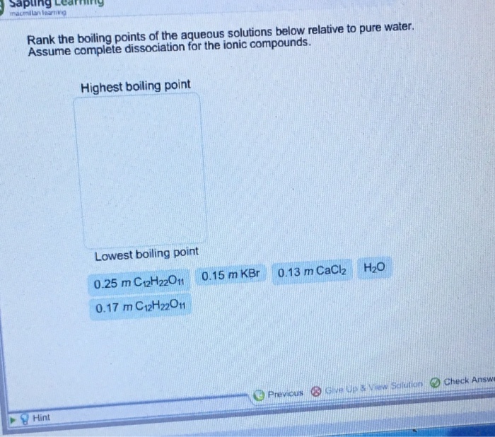 Solved Rank the boiling points of the aqueous solutions | Chegg.com