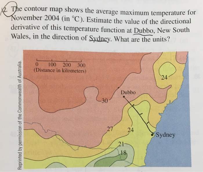 Solved The contour map shows the average maximum temperature | Chegg.com