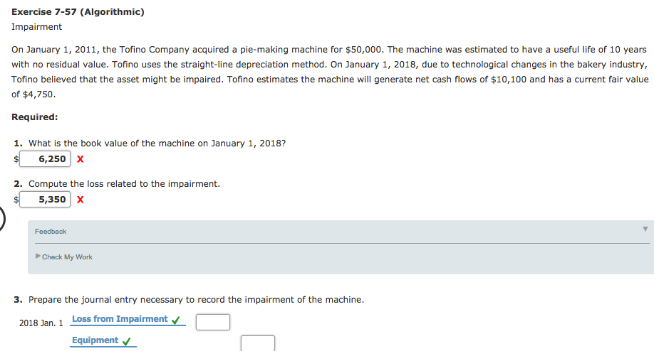 Solved Exercise 7-57 (Algorithmic) Impairment On January 1, | Chegg.com Solved Exercise 7-57 (Algorithmic) Impairment On January 1, | Chegg.com