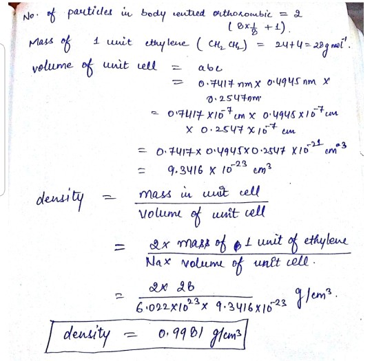 Solved The density of amorphous polyethylene is estimated to | Chegg.com