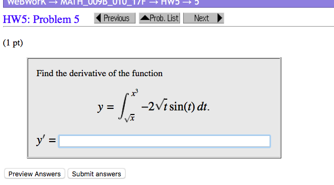 Solved HW5: Problem 5 Previous Prob. List Next (1 pt) Find | Chegg.com