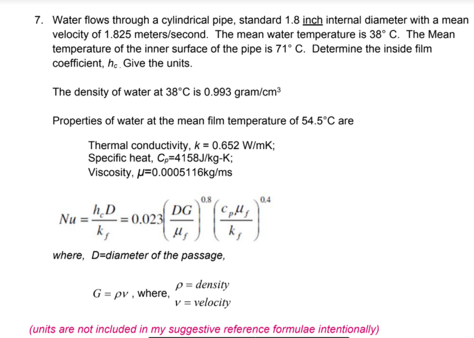 Solved 7. Water flows through a cylindrical pipe, standard | Chegg.com