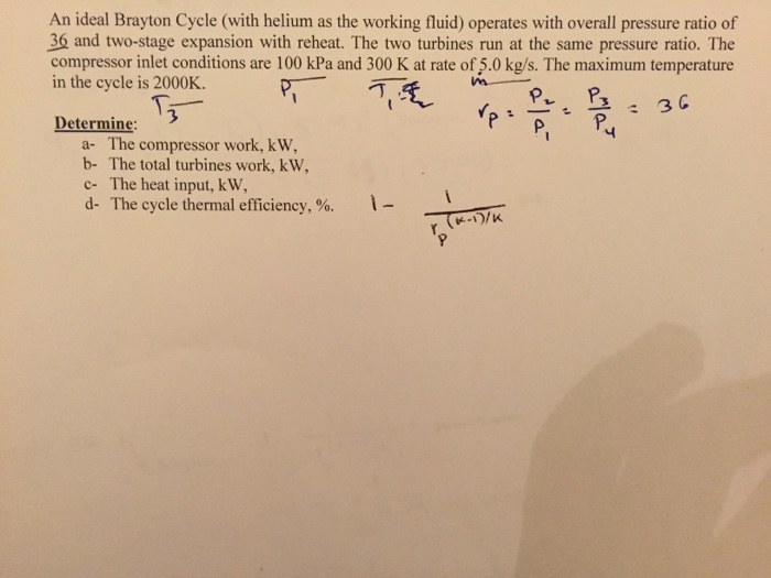 Solved An ideal Brayton Cycle (with helium as the working | Chegg.com