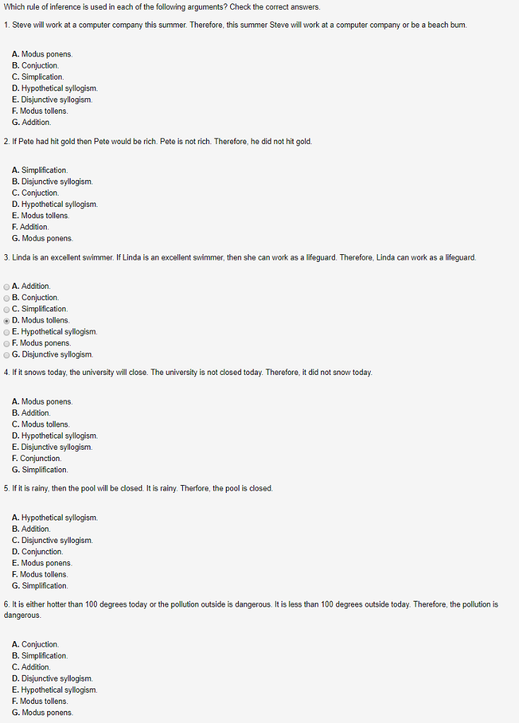 Solved Which rule of inference is used in each of the | Chegg.com