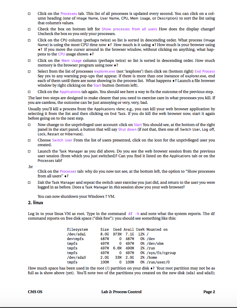Lab 2: Process Control A brief note about type | Chegg.com
