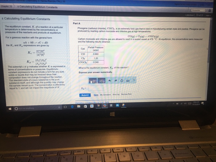 Solved FALL1 ± Calculating Equilibrium Constants Part A The | Chegg.com