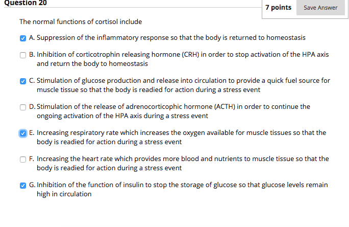 Solved The normal functions of cortisol include A. | Chegg.com