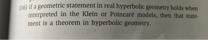 Solved If a geometric statement in real hyperbolic geometry | Chegg.com