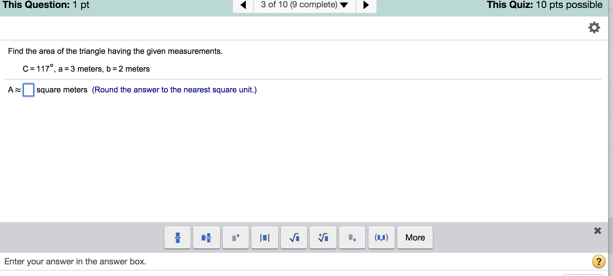 Solved Find the area of the triangle having the given | Chegg.com