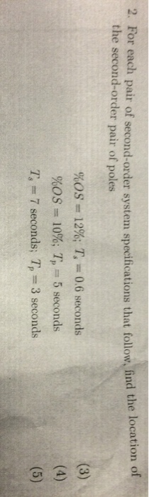 Solved For each pair of second-order system specifications | Chegg.com