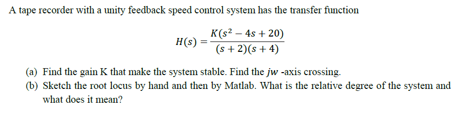 Solved A tape recorder with a unity feedback speed control | Chegg.com