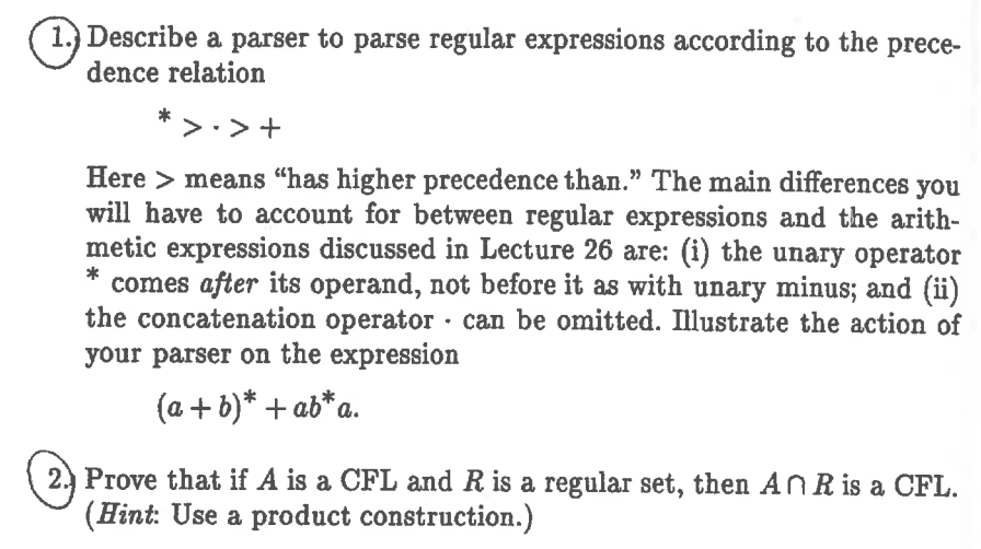 1.) Describe a parser to parse regular expressions | Chegg.com