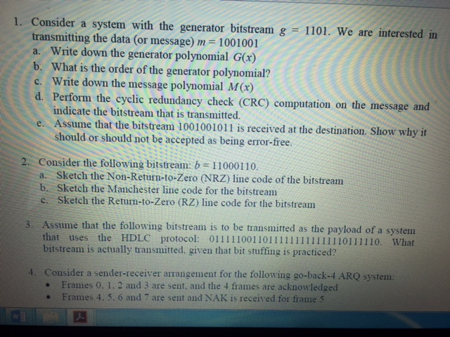Consider a system with the generator bitstream g = | Chegg.com