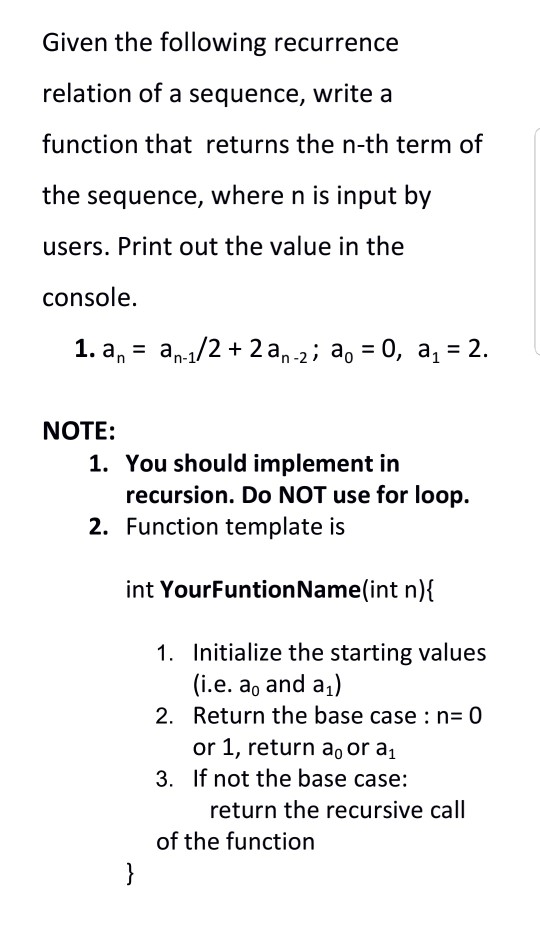 Solved Given the following recurrence relation of a | Chegg.com