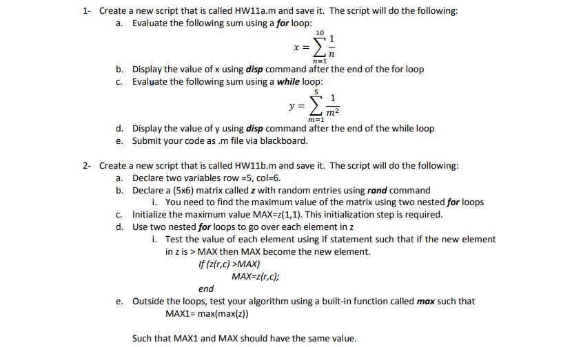 Solved 1 Create a new script that is called HW11a.m and save | Chegg.com