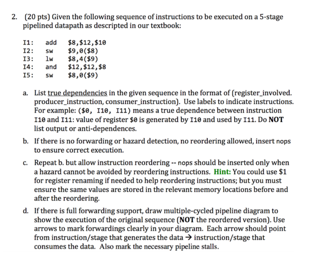 Solved Given the following sequence of instructions to be | Chegg.com