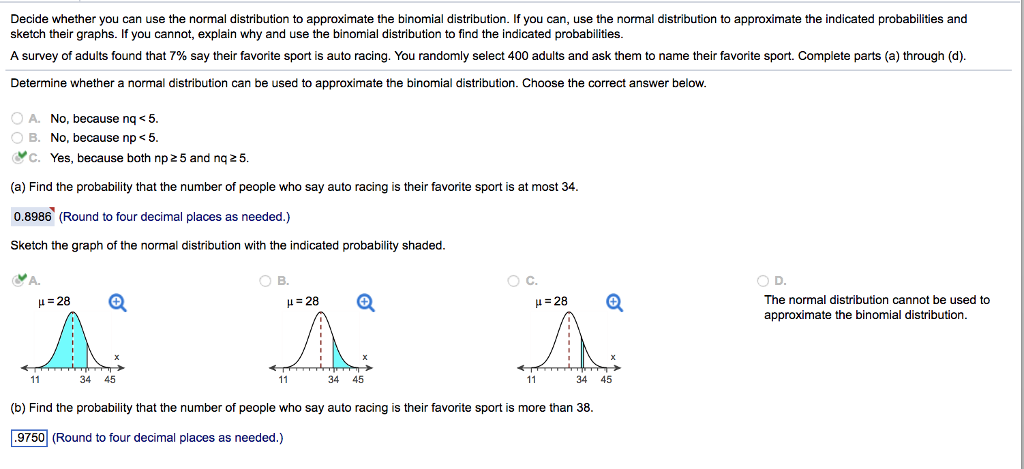 Solved Decide whether you can use the normal distribution to | Chegg.com