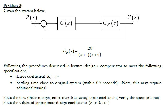 Solved Given the system below: G_p(s) = 20/(s + 1) (s + 6) | Chegg.com