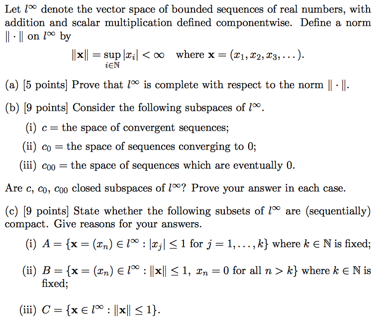 Let l0 denote the vector space of bounded sequences | Chegg.com