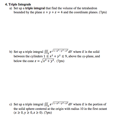 Solved Set up a triple integral that find the volume of the | Chegg.com