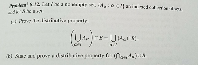 Solved m# 8.12. Let / be a nonempty set.(A α : α e an | Chegg.com