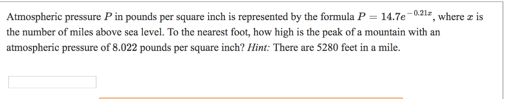 Solved Atmospheric pressure P in pounds per square inch is | Chegg.com