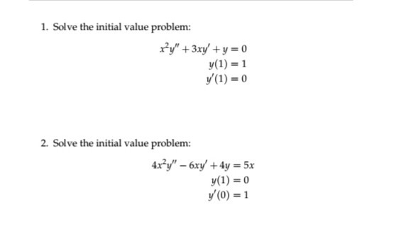 Solved 1. Solve the initial value problem: y(1)1 y(1) o 2. | Chegg.com