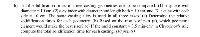 Solved Total solidification times of three casting | Chegg.com