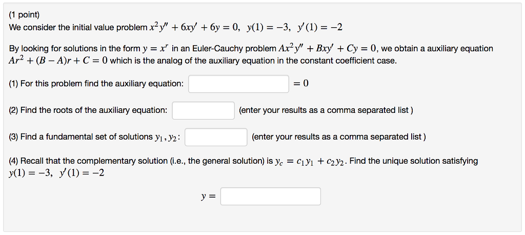 Solved (1 point) We consider the initial value problem x2y" | Chegg.com