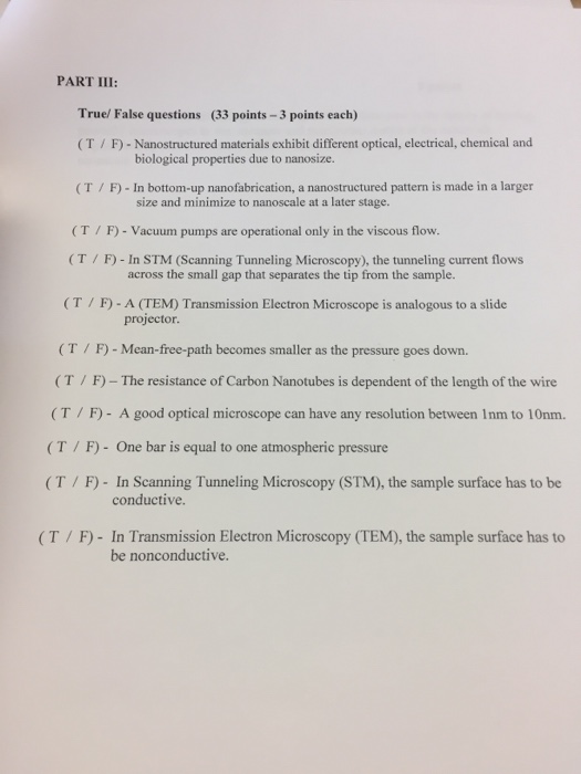 Solved PART III: Truel False questions (33 points-3 points | Chegg.com