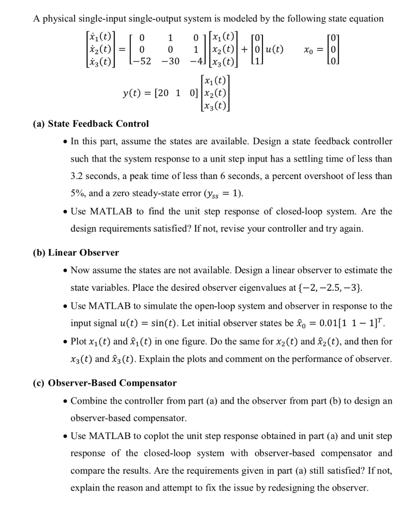 A physical single-input single-output system is | Chegg.com