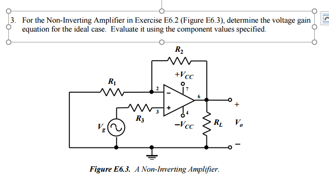 Solved For the Non-Inverting Amplifier in Exercise E6.2 | Chegg.com