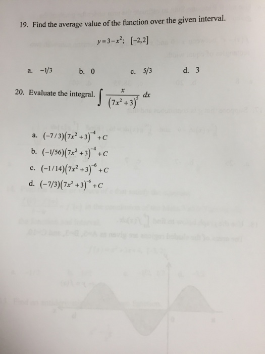 Solved Find the average value of the function over the given | Chegg.com