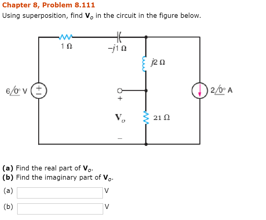 Solved Chapter 8, Problem 8.111 Using superposition, find Vo | Chegg.com
