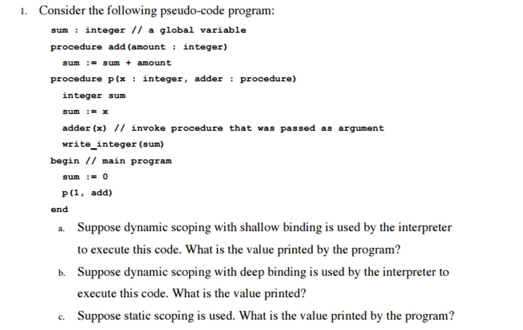 Solved Consider the following pseudo-code program: sum: | Chegg.com
