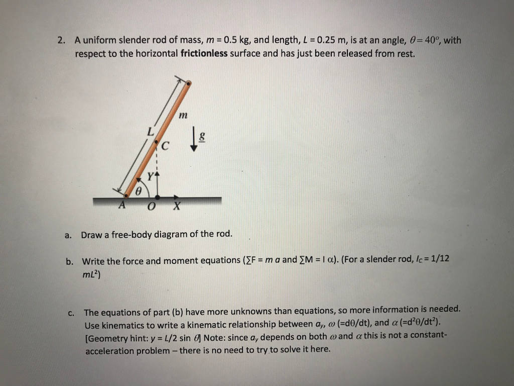 Solved A uniform slender rod of mass, m = 0.5 kg, and | Chegg.com