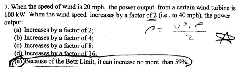 Solved When the speed of wind is 20 mph, the power output | Chegg.com