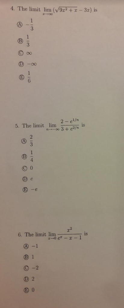 Solved The limit lim_x rightarrow infinity (squareroot 9x^2 | Chegg.com