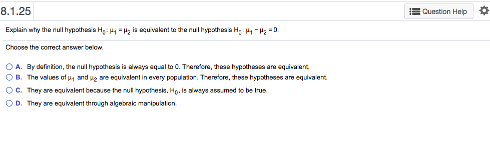 Solved Explain why the null hypothesis H_0: mu_1 = mu_2 is | Chegg.com