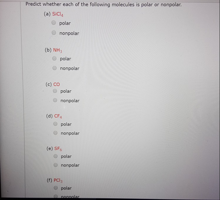 Solved Predict whether each of the following molecules is | Chegg.com