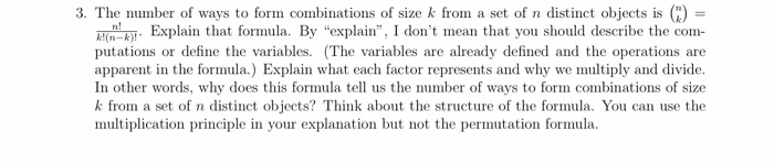 Solved number of ways to form combinations of size k from a | Chegg.com
